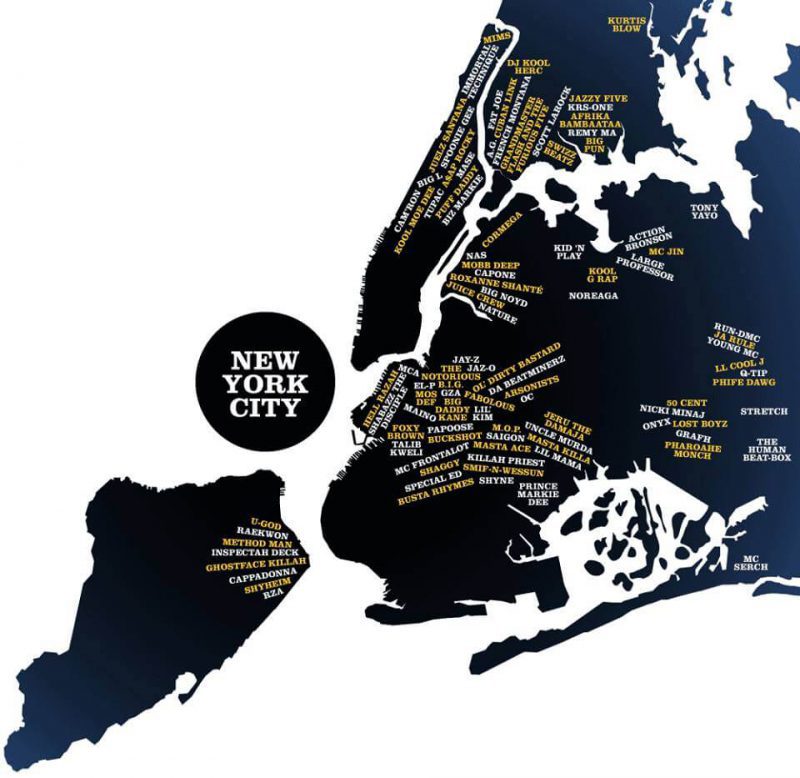 Here is a Map of New York City Hip-Hop Artists, Borough-by-Borough - BKMAG